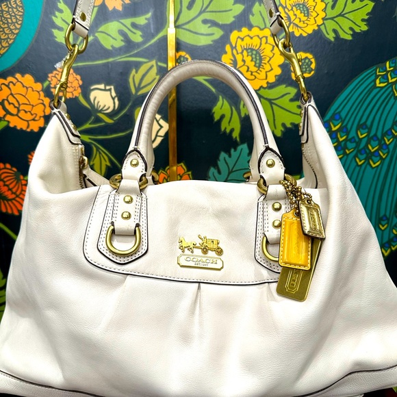Coach | Bags | Coach Madison Sophia Leather Satchel Ivory With Gold Hardware | Poshmark